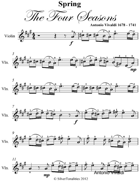 Spring Four Seasons Easy Violin Sheet Music by Antonio Vivaldi on Apple ...