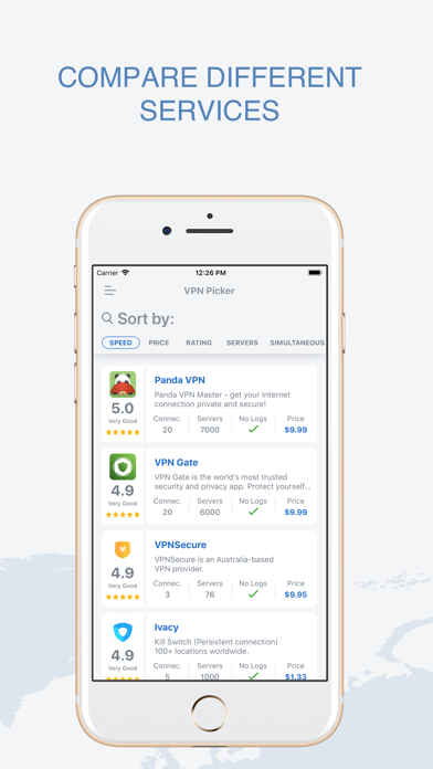 VPN Fast Compare iPhone App