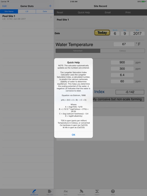 Langelier Saturation Index, LSI Job Logbook - AppRecs