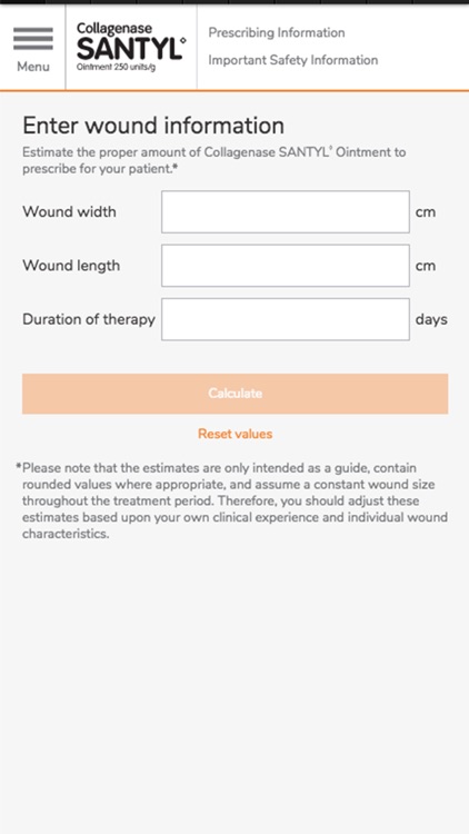 SANTYL* Dosing Calculator by Smith & Nephew