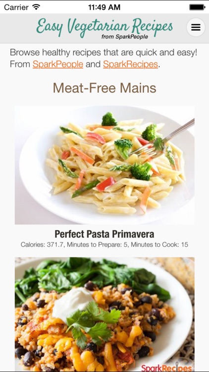 Easy Vegetarian Recipes from SparkPeople by SparkPeople, Inc.