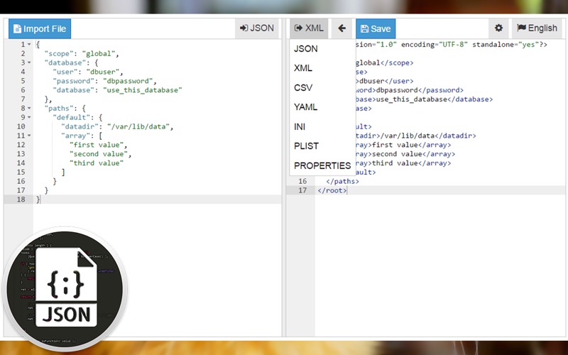 T l charger Jet Format Transfer converter JSON XML YAML CSV INI PLIST 