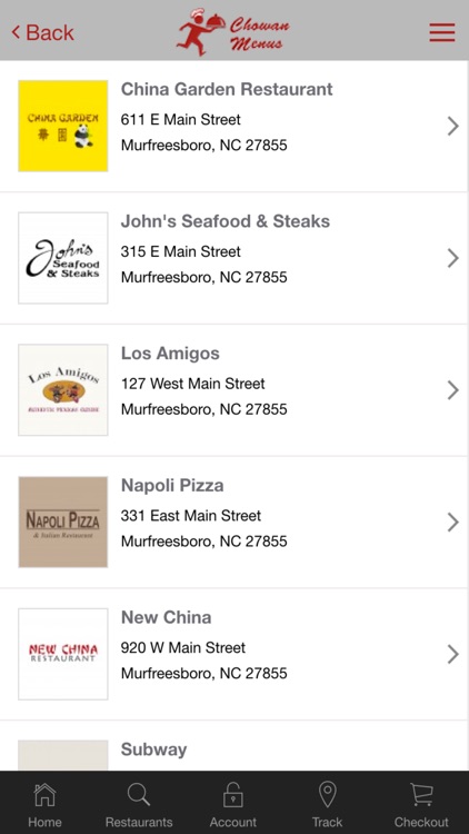 Chowan Menus Restaurant Delivery Service by DeliverLogic Inc.